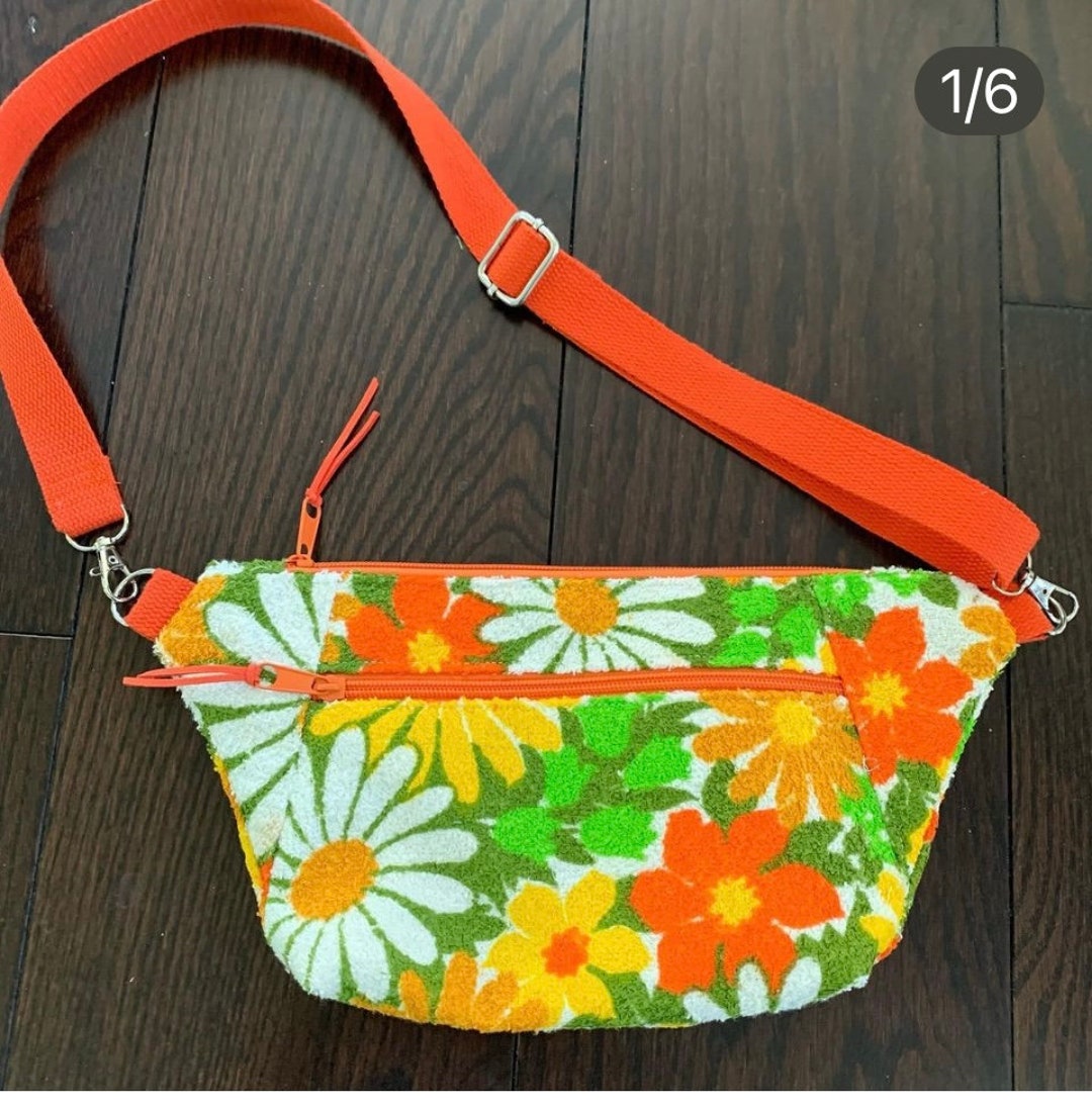 Upcycled Sling Bag Vintage Terrycloth Fabric Sling Bag Fanny Pack Bum ...