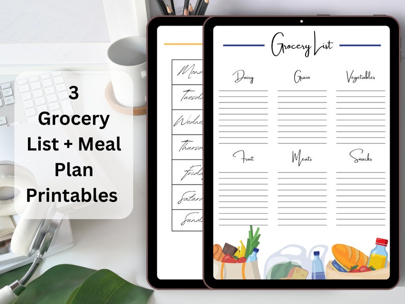 Printable Grocery List, Digital Grocery List, Printable Meal Plan ...