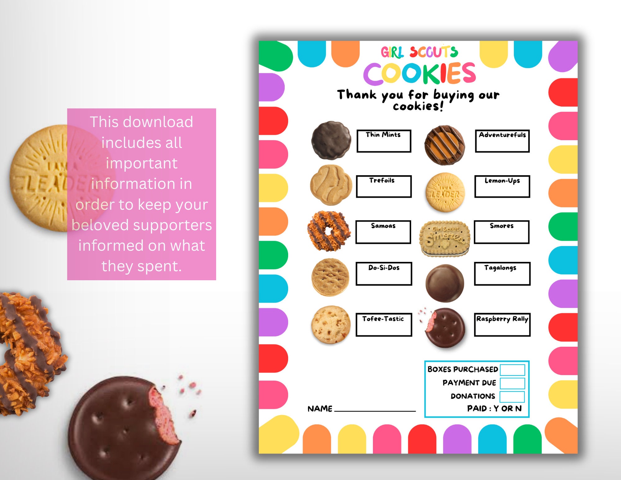 2023 LBB Girl Scout Cookie Receipt Receipt Template Girl - Etsy