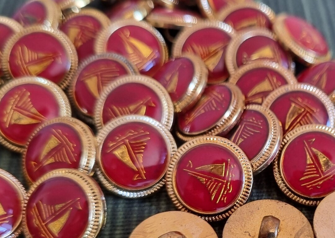 Lot of 42 Vintage Red & Gold Tone Nautical Buttons, Craft Supplies and ...