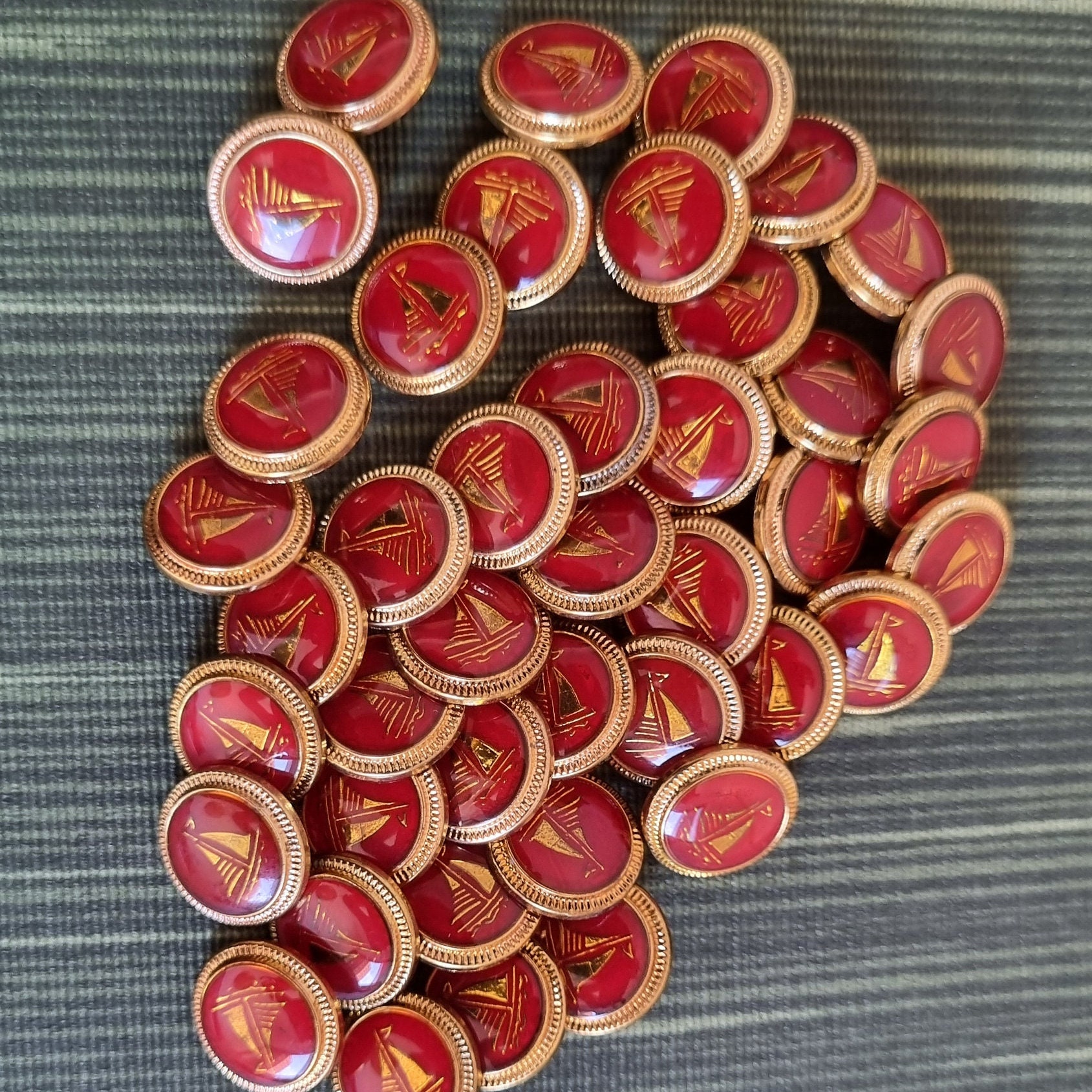 Lot of 42 Vintage Red & Gold Tone Nautical Buttons, Craft Supplies and ...