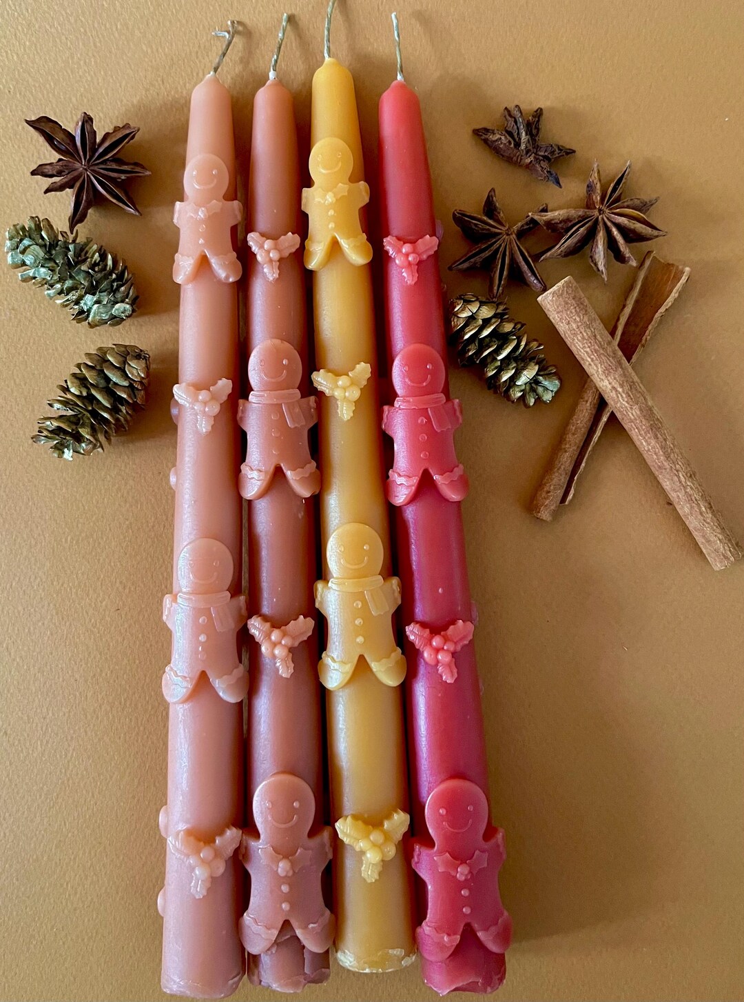Holiday Gingerbread Taper Candle | Beeswax Taper Candle | Festive ...