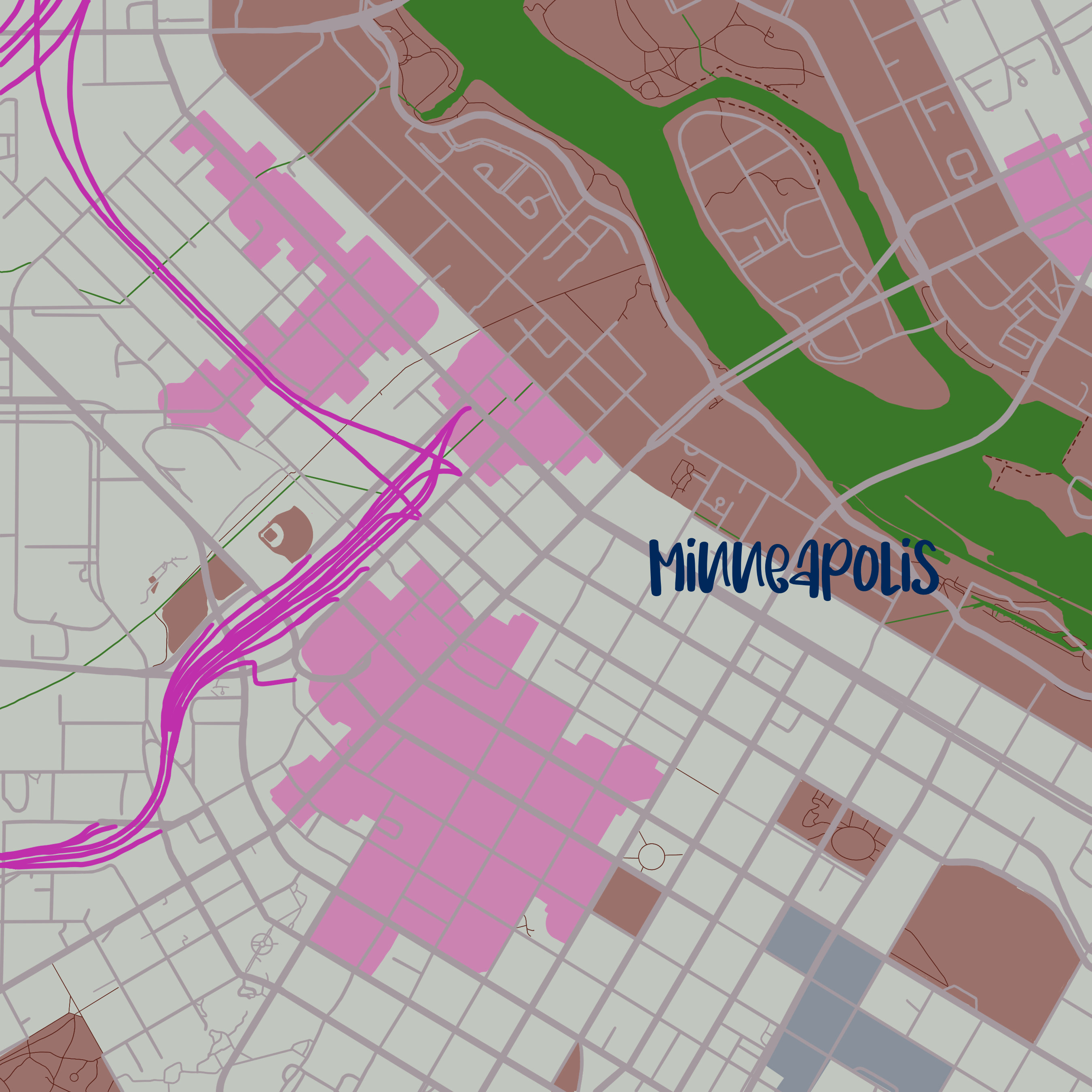 Map of Minneapolis, Digital Download, 4 Different Color Download Files ...