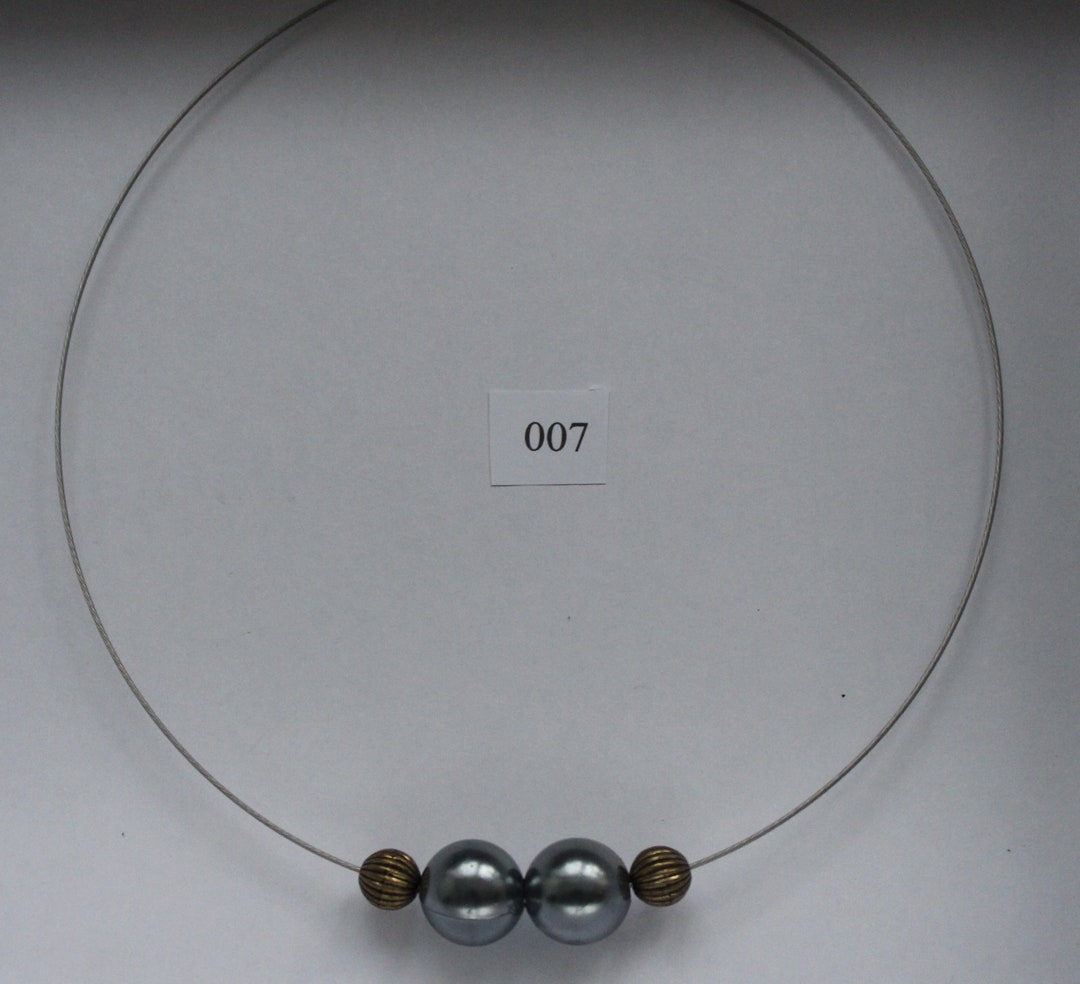 Omega Neck Ring With 2 Grey Metallic Plastic Beads and 2 Small Brass ...