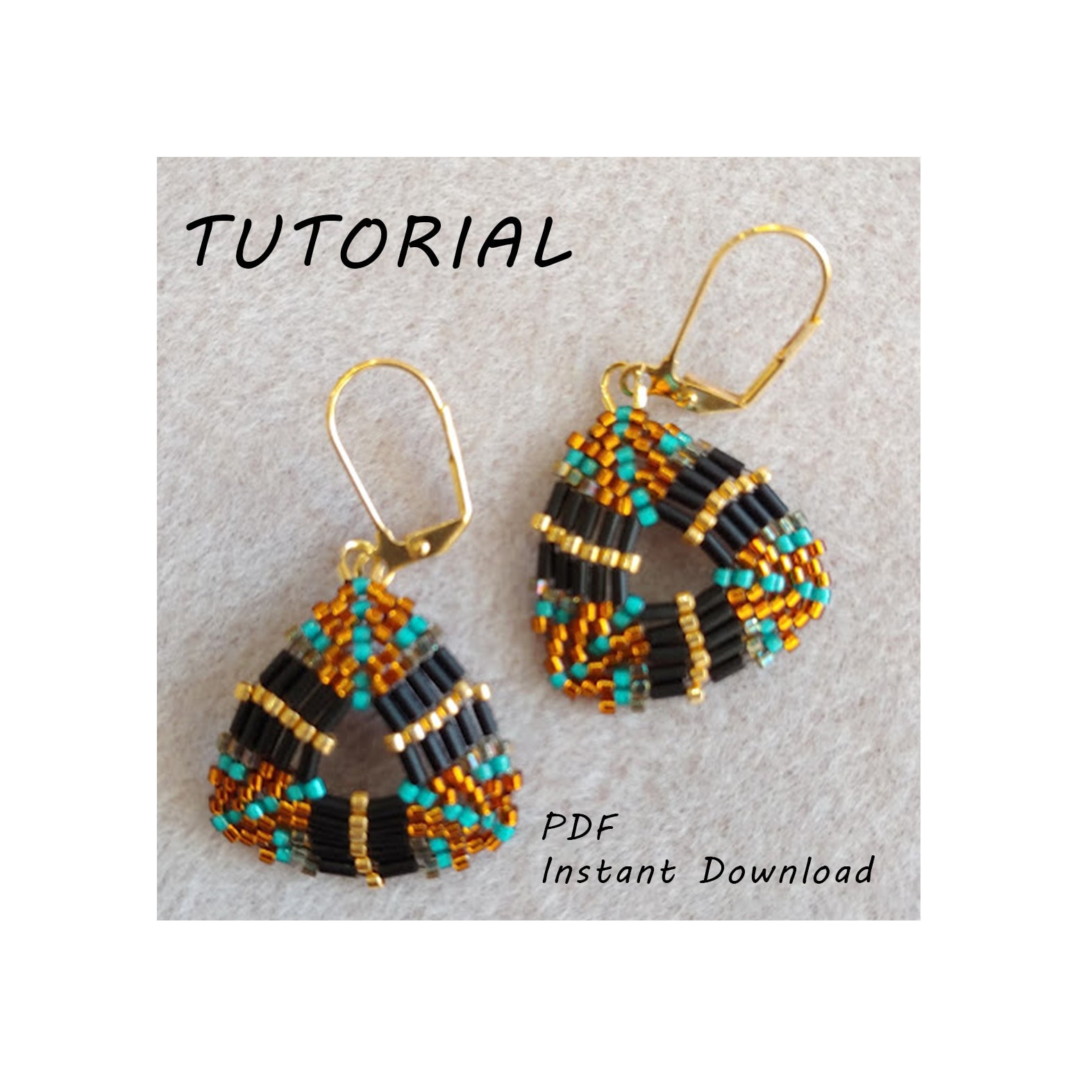 Blue Corner Triangle Earrings/step-by-step Beading Pattern / Tutorial ...