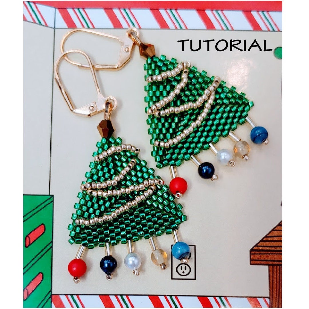 Christmas Tree With Garland Earrings/step-by-step Beading Pattern ...