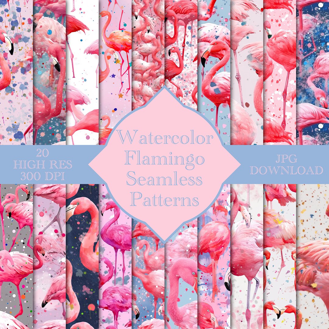 Watercolor Flamingo Seamless Texture Pattern, Summer Style, Digital ...