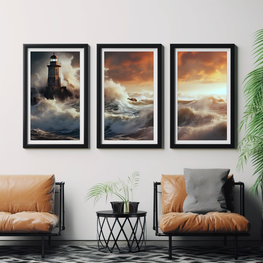 Lighthouse Trio: Triptych Digital Wall Art Collection Printable Picture ...