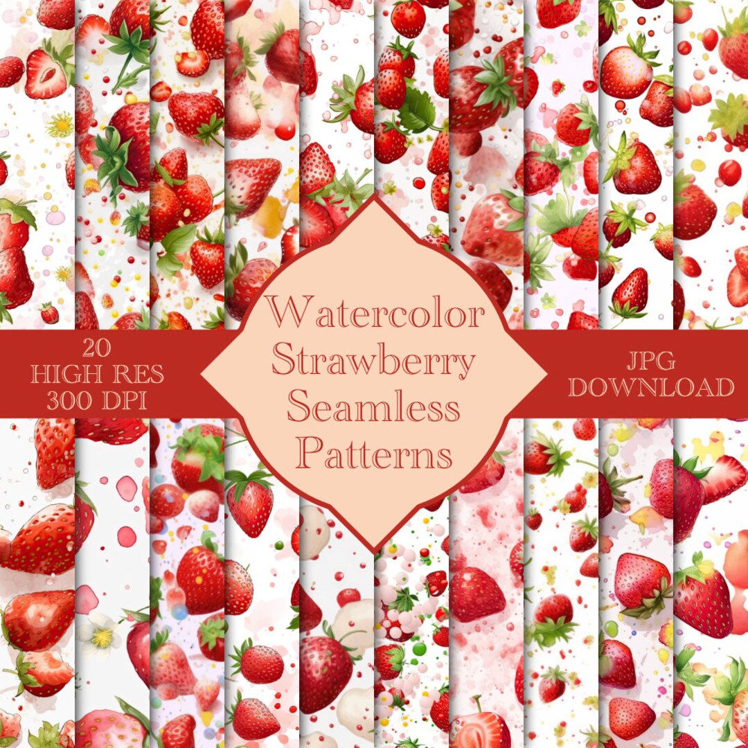 Watercolor Strawberry Seamless Texture Pattern, Summer Style, Digital ...