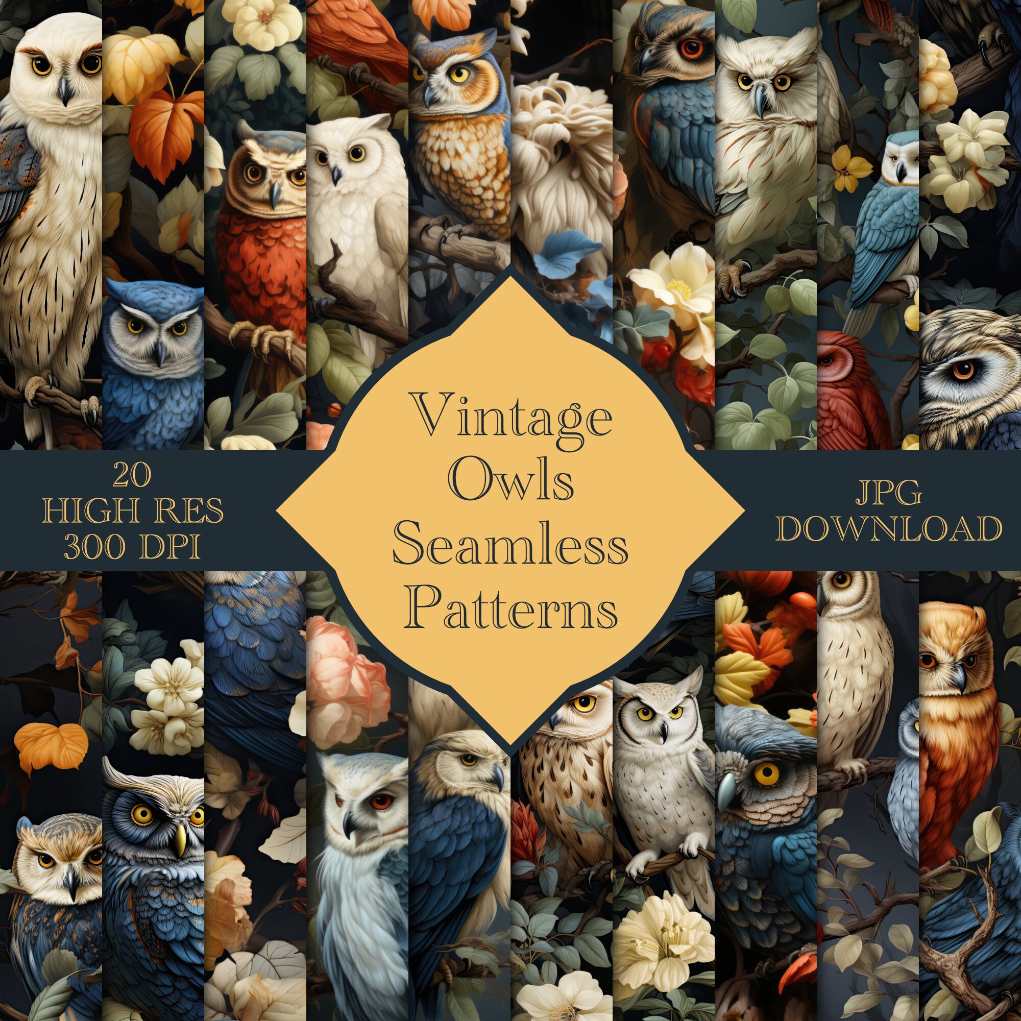 Vintage Owls Inspired Seamless Wallpaper Digital Print for a Whimsical ...