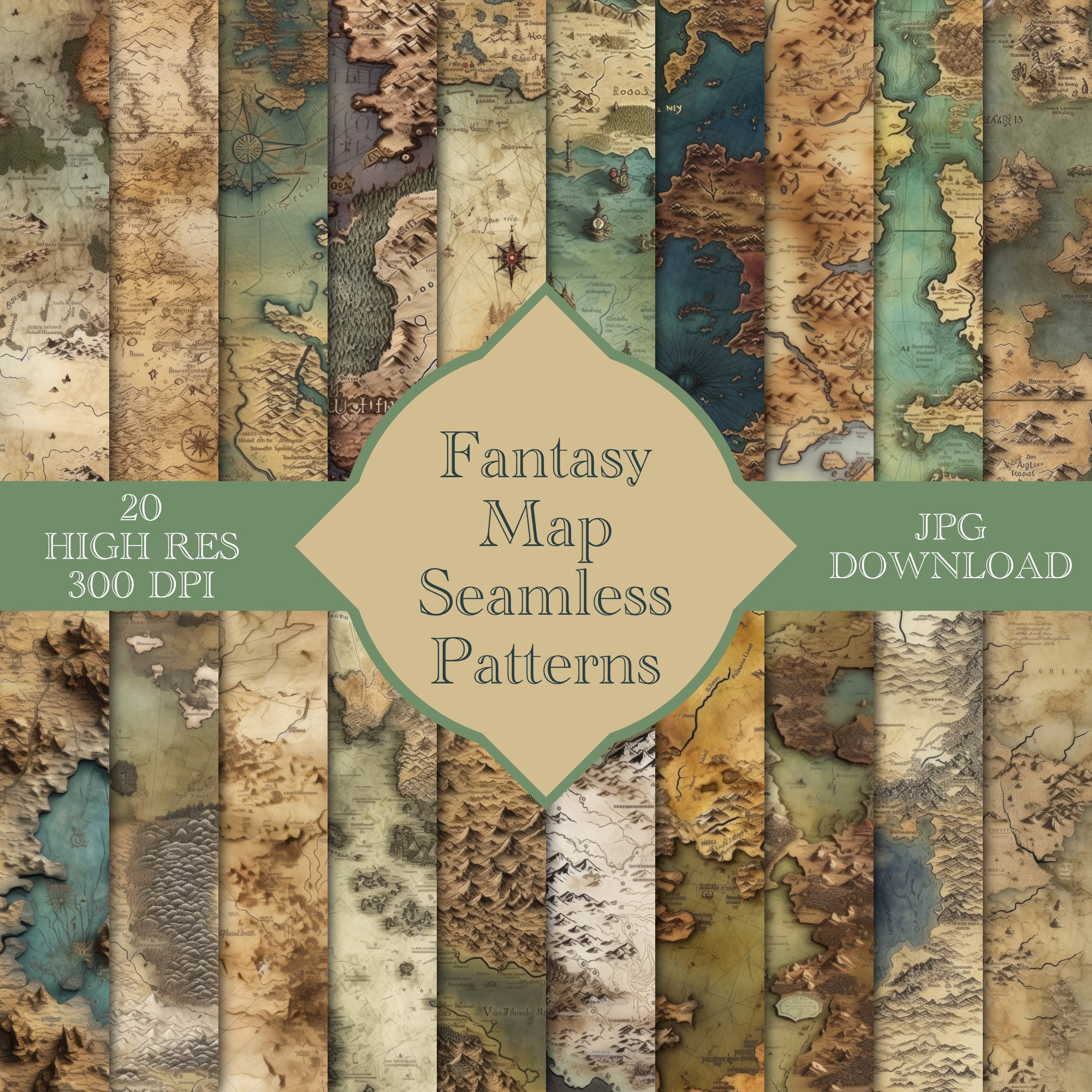 Fantasy Map Seamless Texture Pattern, Nautical Style, Digital ...