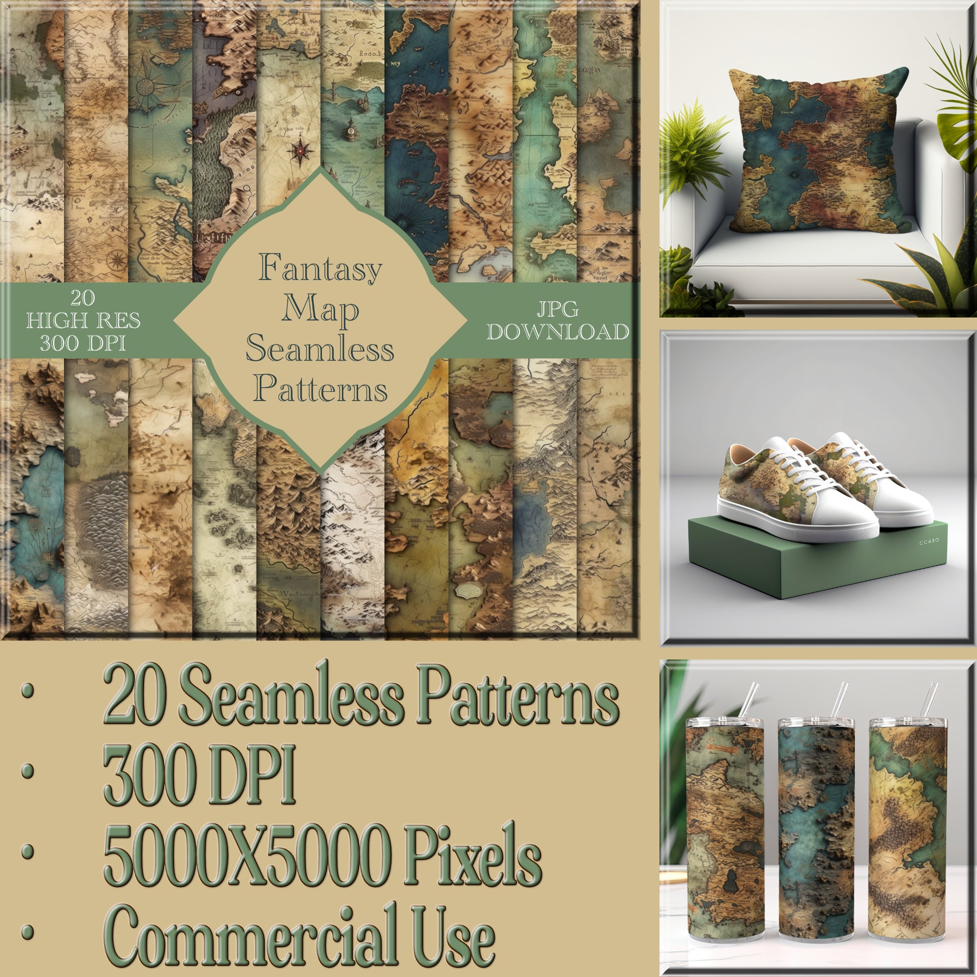 Fantasy Map Seamless Texture Pattern, Nautical Style, Digital ...