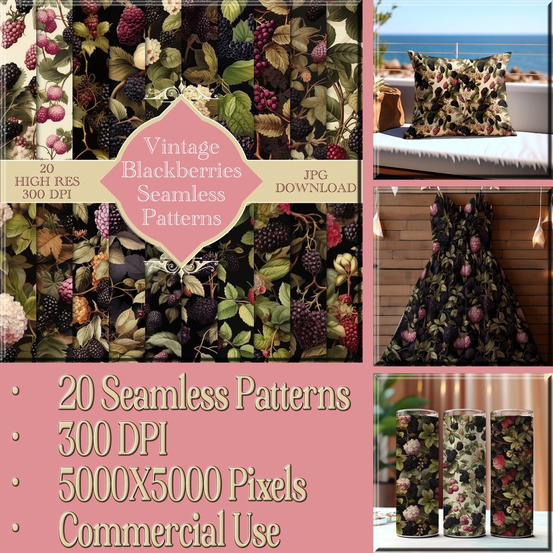 Vintage Blackberry Seamless Texture Pattern, Garden Fruit Style ...
