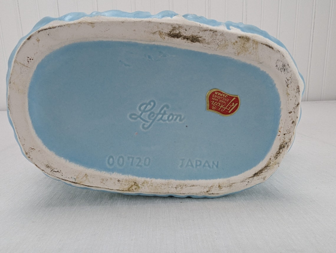 Vintage Lefton Blue Bassinet Planter Music Box Ceramic Flowers 00720 ...