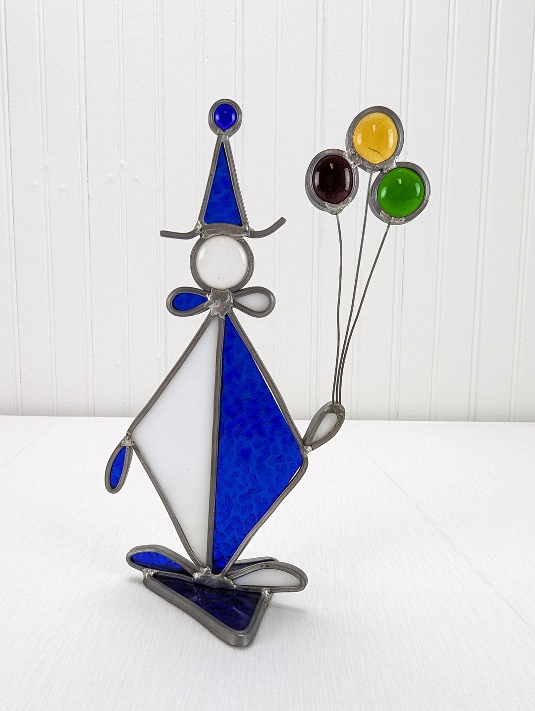 Vintage Stained Glass Suncatcher Clown With Balloons Free Standing 8.5 ...
