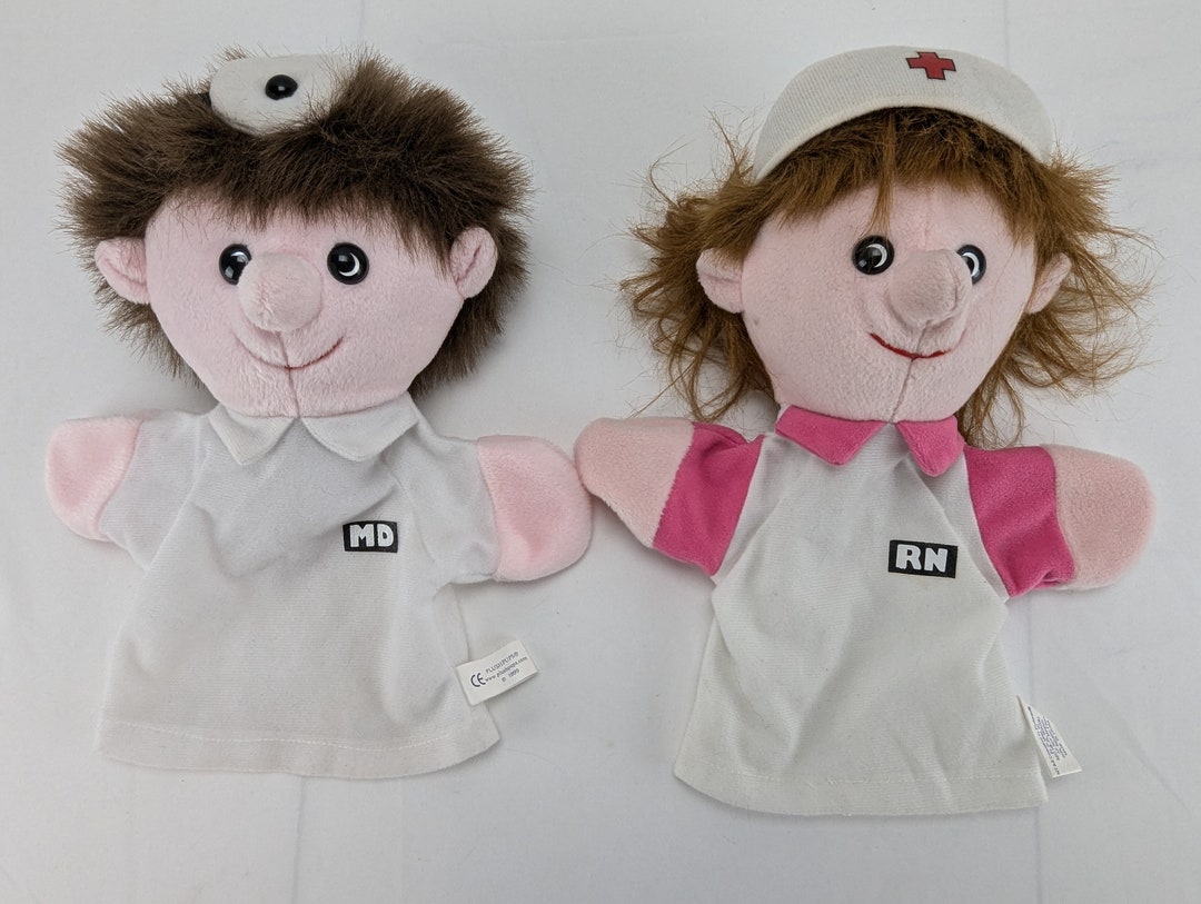 Vintage Plushpups Doctor and Nurse Plush Hand Puppets 11" MD RN 1999 ...