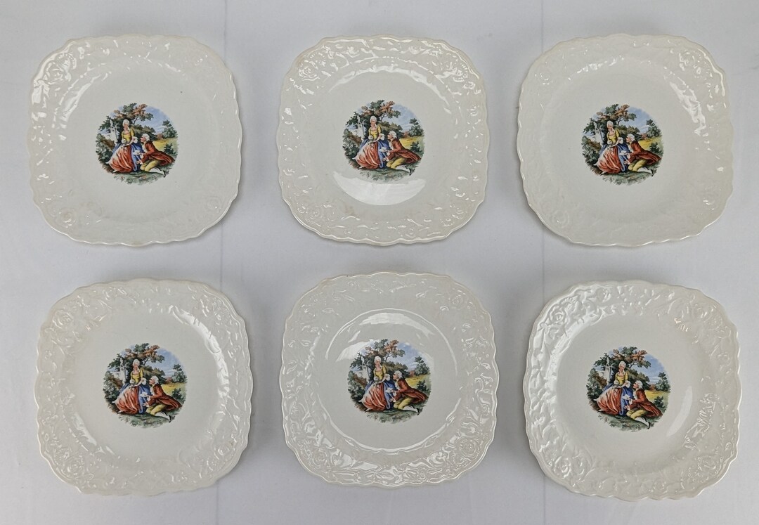 Vintage Pope Gosser Rose Point Square Salad Plates Set of 6 Colonial ...
