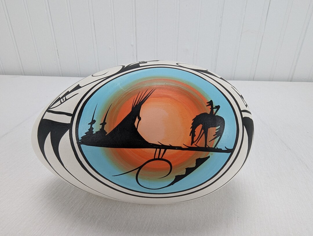 Vintage Egg Hand Painted by Native Americans Signed 6" USA Pottery ...