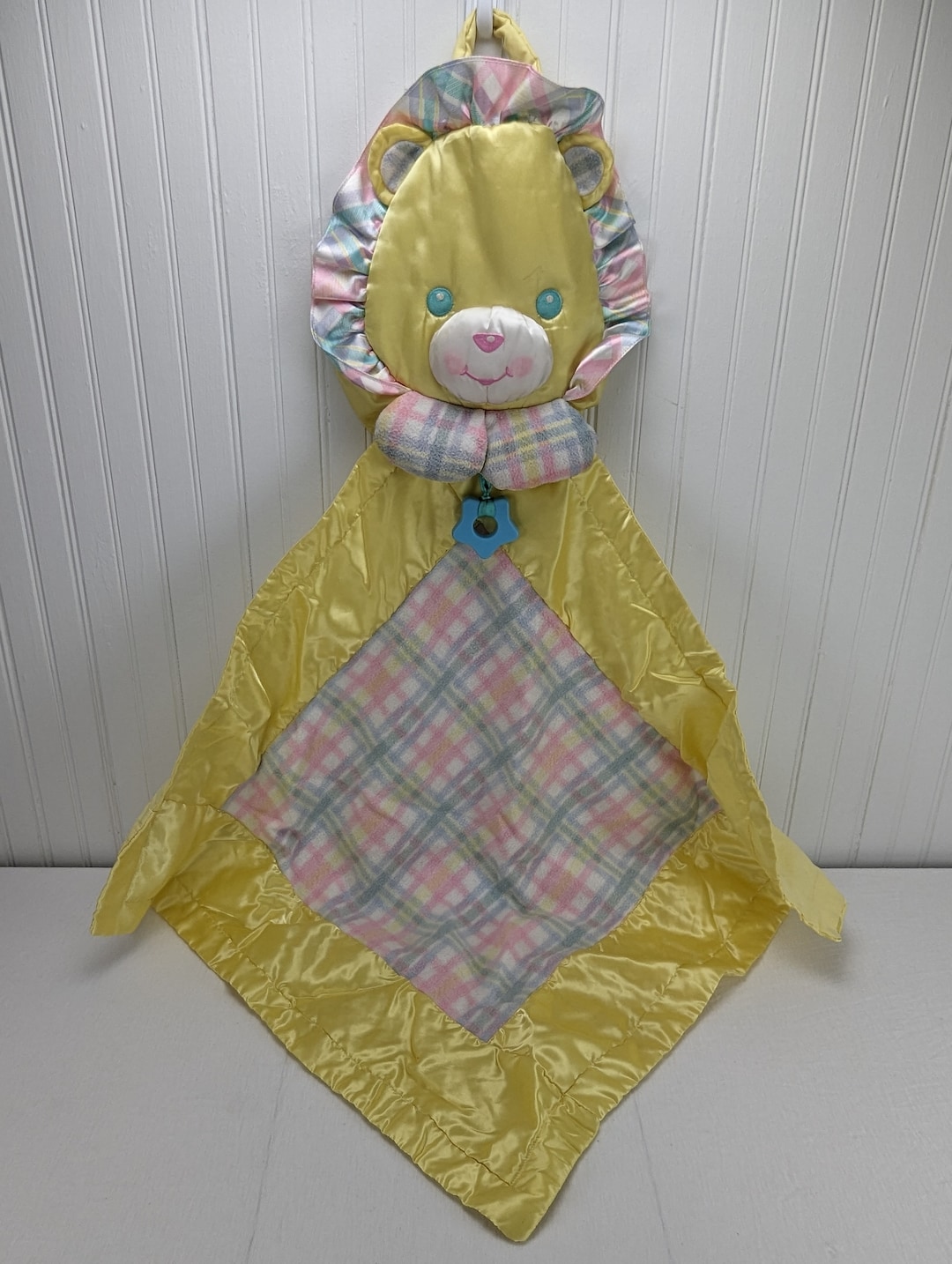 Vintage Playskool Blankies Snuzzles Bear Pastel Plaid Satin Plush ...