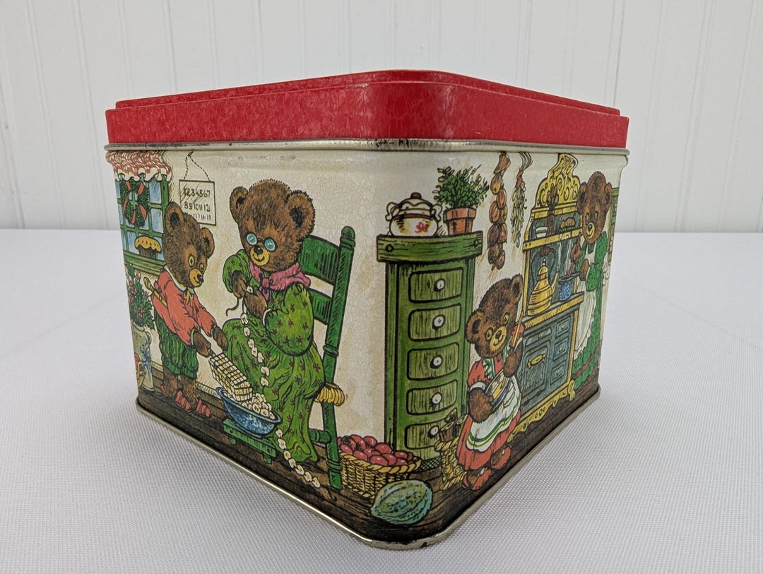 Vintage Metal Tin Square Bears Cooking in Kitchen Baking Holiday ...