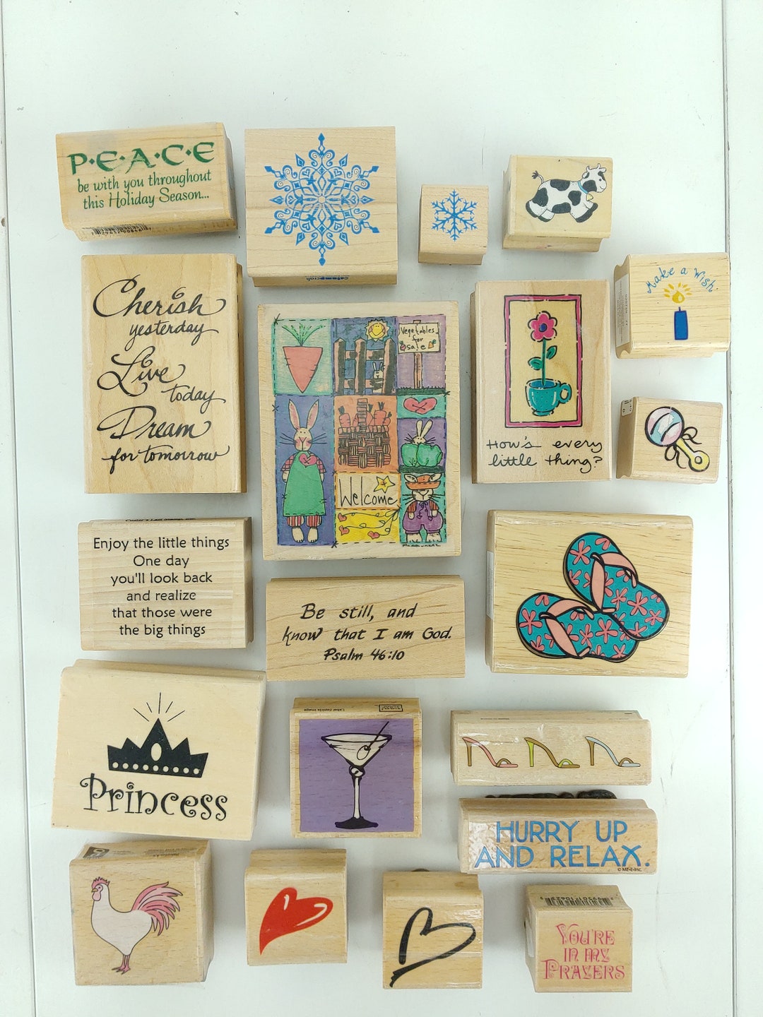 Assorted Rubber Stamps Lot of 25 Card Making Crafting Scrapbooking Wood ...