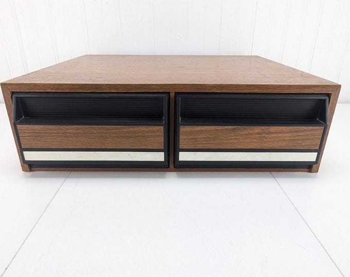 Vintage VHS Tape Holder 2 Drawer Storage Case Faux Wood Holds 24 Tapes ...