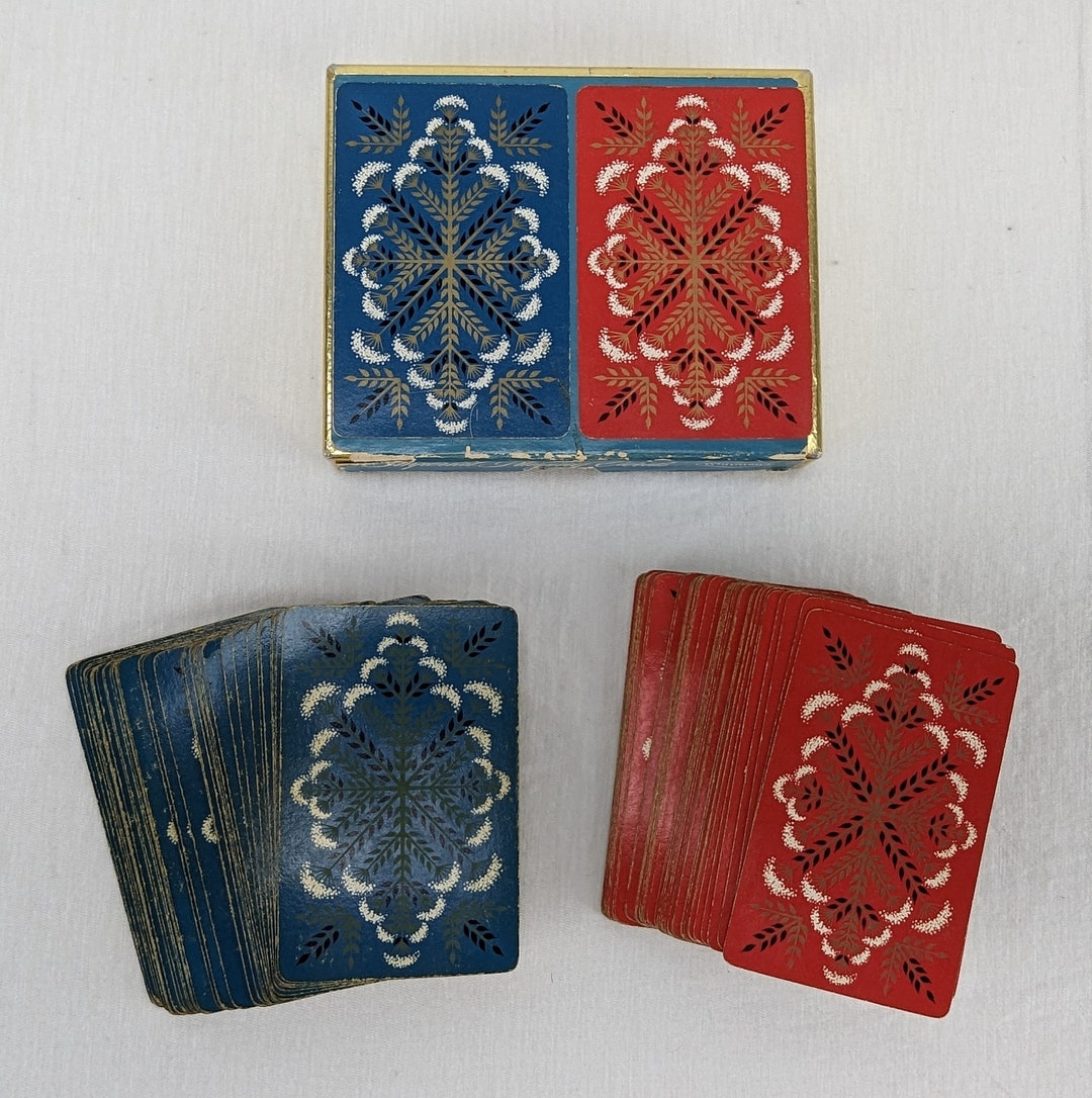 Vintage Whitman Imperial Playing Cards Red Blue Snow Flower 8142 in Box ...