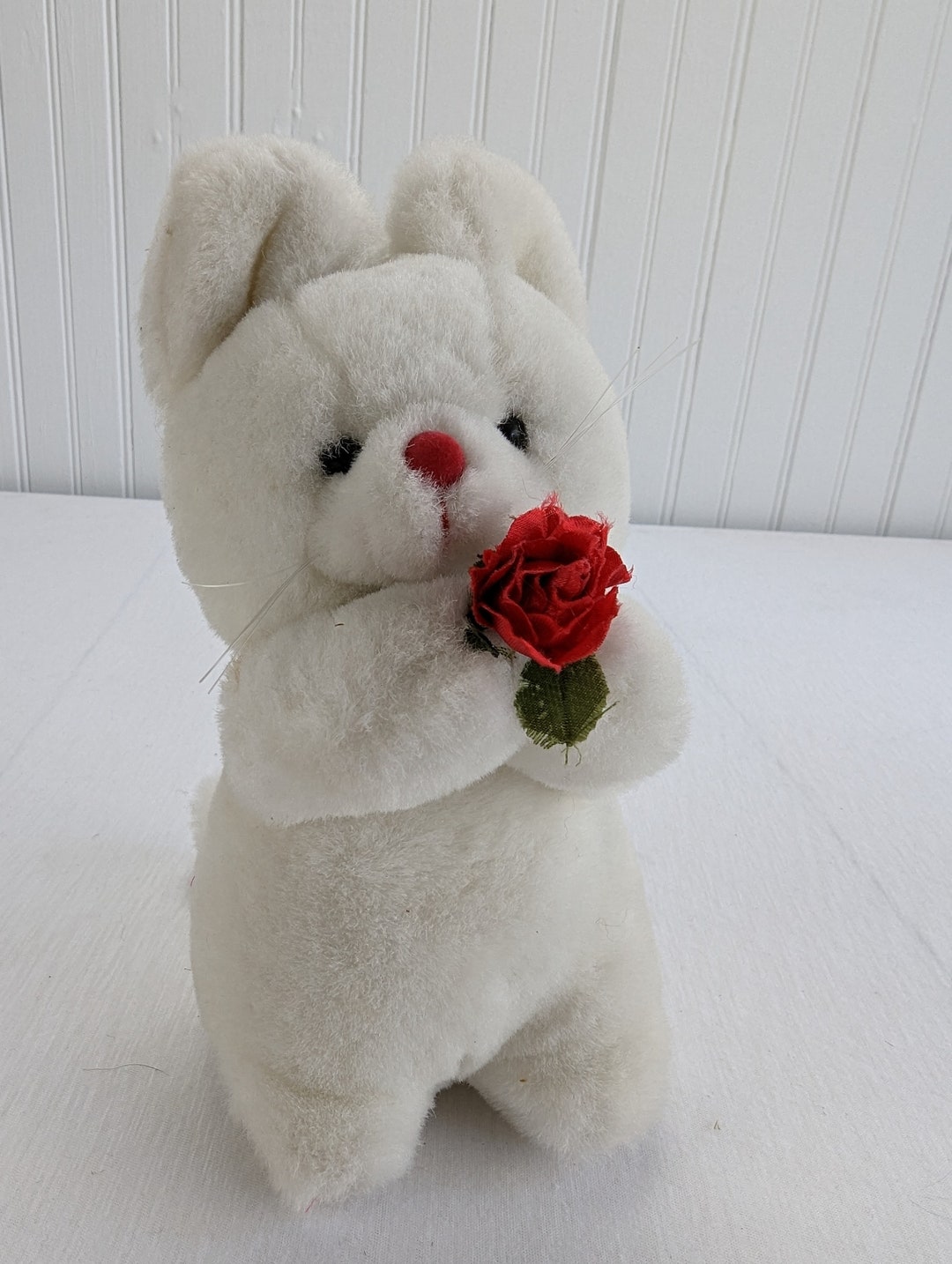 Vintage Jerry Pets White Mouse Plush 8" Stuffed Animal Holding Red Rose ...