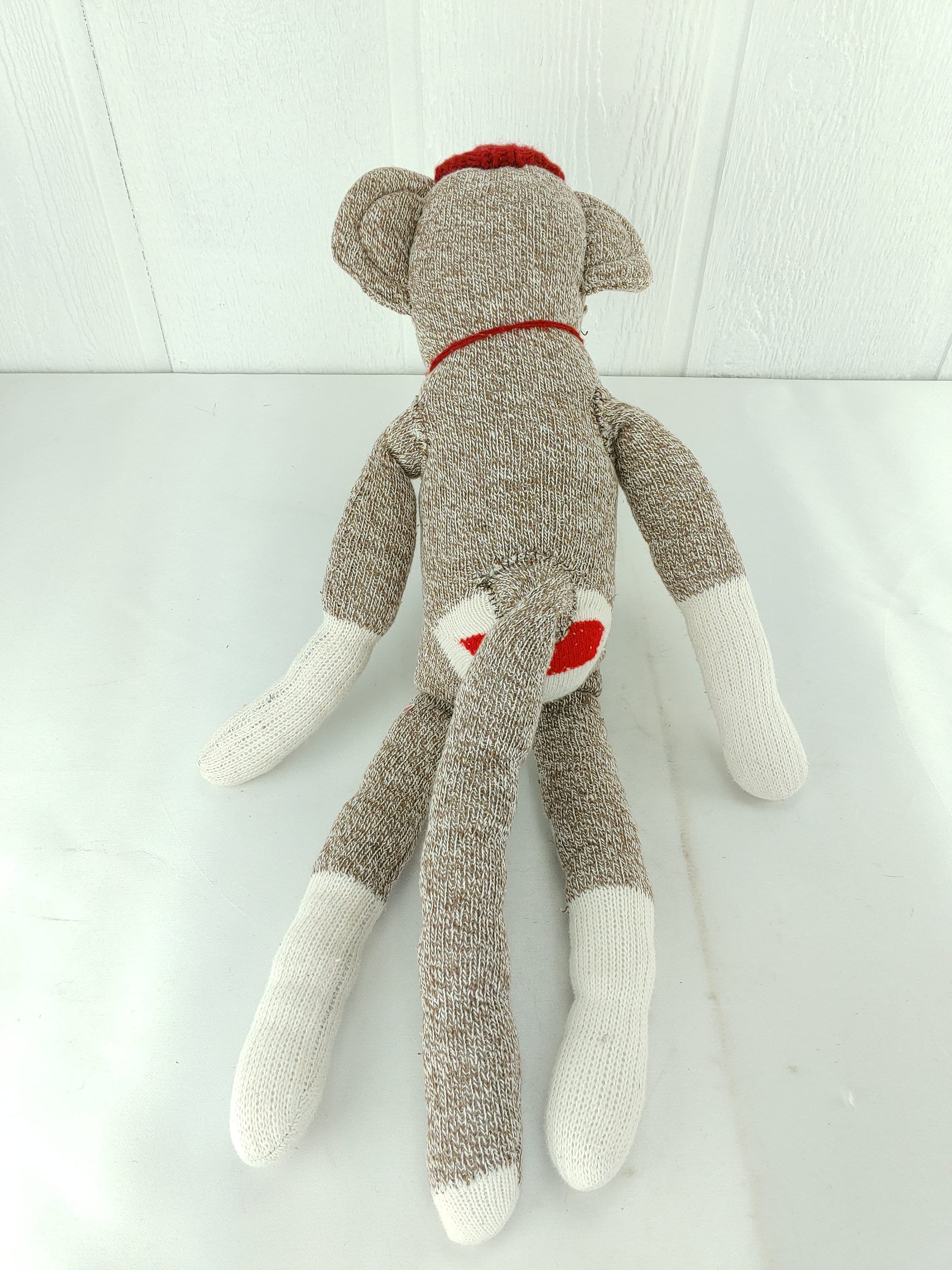 Vintage Handmade Sock Monkey Plush Doll 21" Stuffed Toy Hat Button Eyes ...
