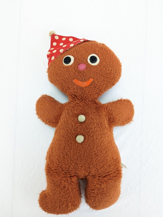 Vintage Gingerbread Man Plush 14 Stuffed Animal Red Polka Dot Hat Etsy Canada
