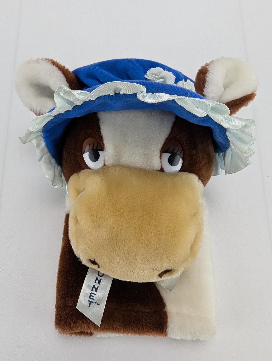 Vintage Dakin Blue Bonnet Brown Cow Plush Hand Puppet Pretend Play 1986 ...