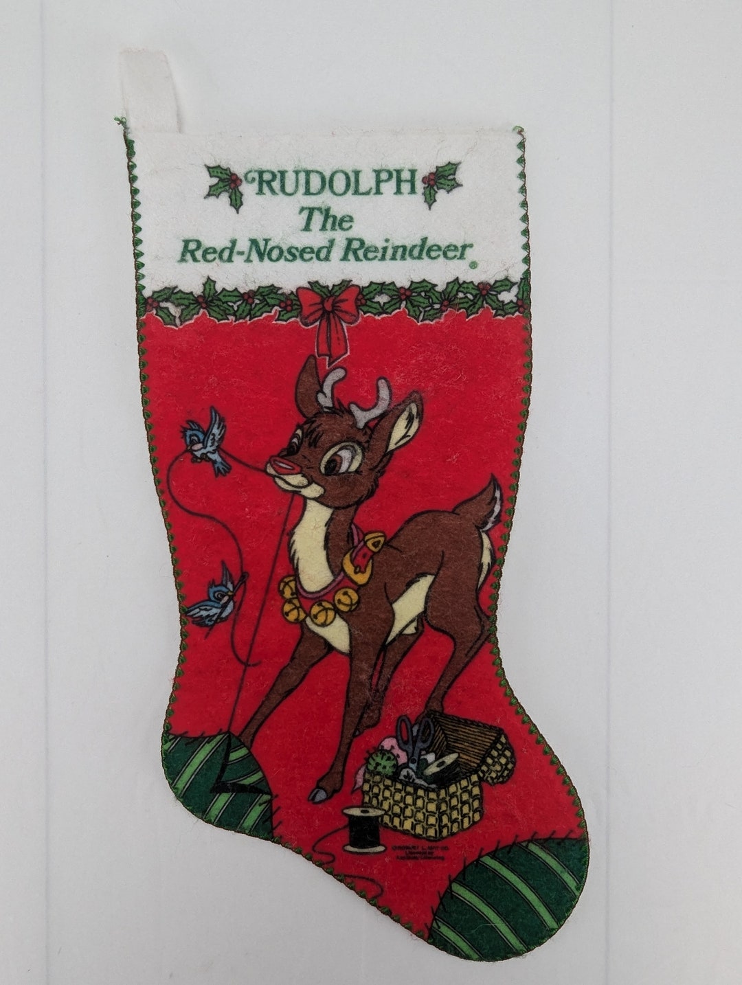 Vintage Applause Rudolph the Red Nosed Reindeer Felt Stocking Robert L ...