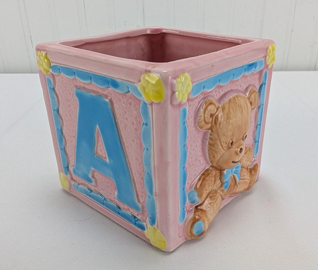 Vintage Inarco Ceramic Planter Pink Baby Block A B Bears 3.75" Nursery ...