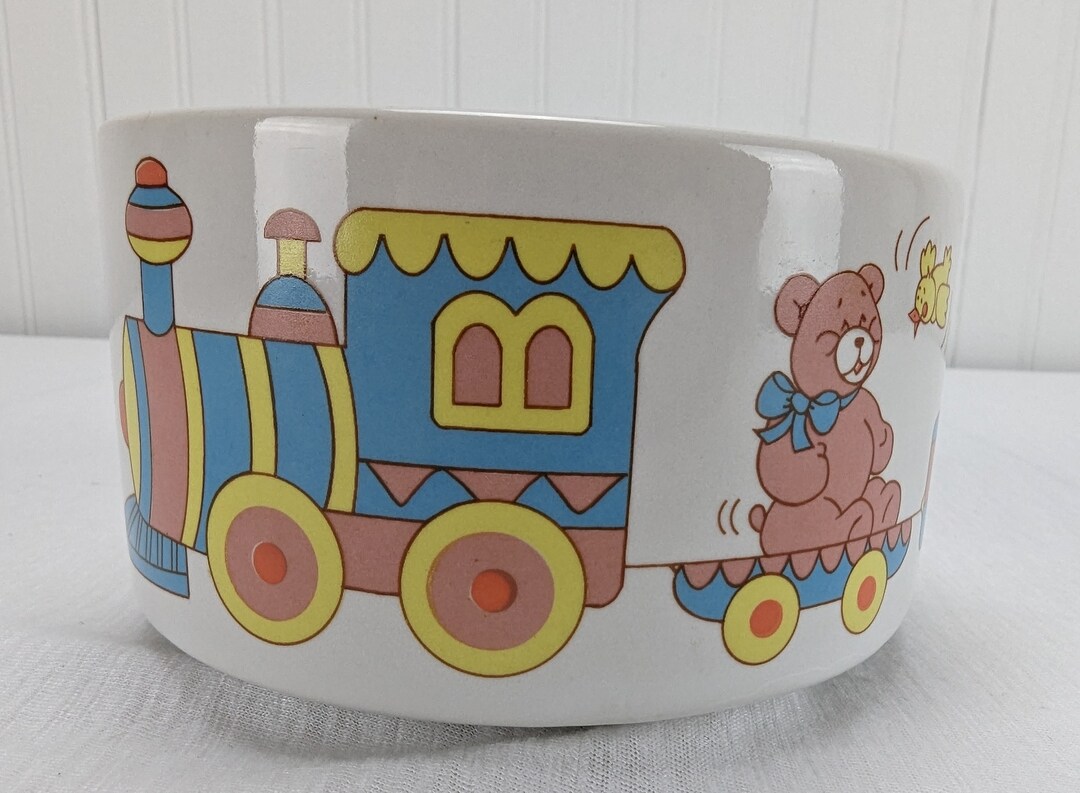 Vintage CMC Ceramic Planter Bowl Baby Nursery Retro 1988 Kitsch Train ...