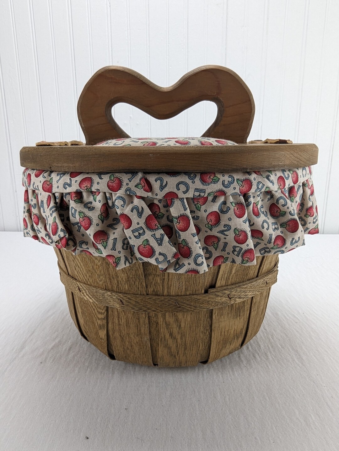 Vintage Wood Sewing Box Basket With Double Flip Top Doors Lid Carrying ...