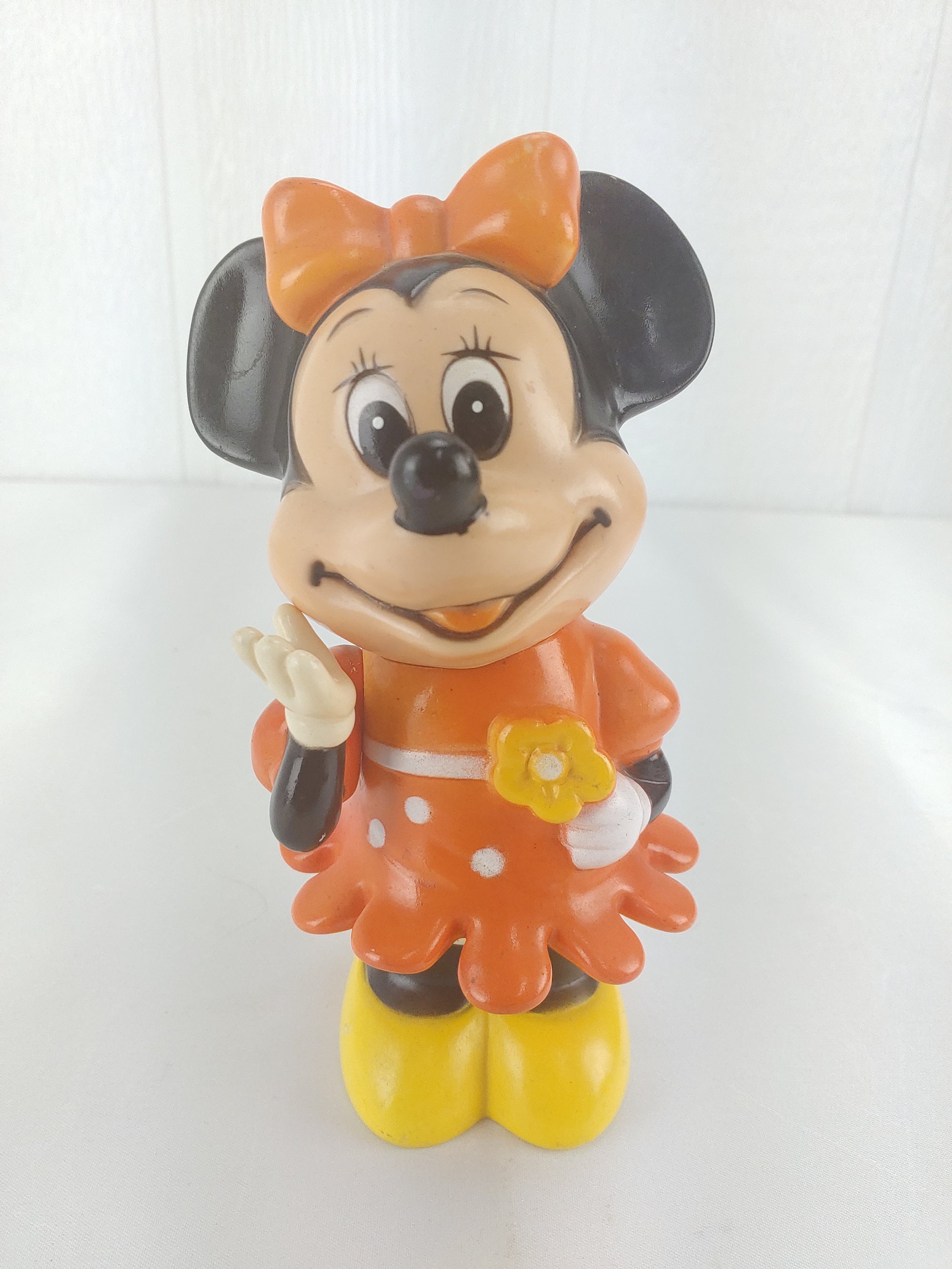 1960's Minnie Mouse Coin Bank 6.5" Vinyl Orange Vintage Disney Korea ...