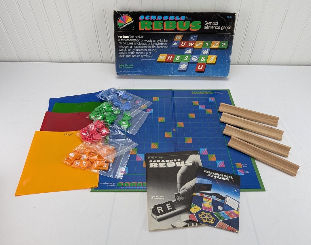 Vintage Scrabble Rebus Board Game Complete Tile Game 1986 Selchow ...