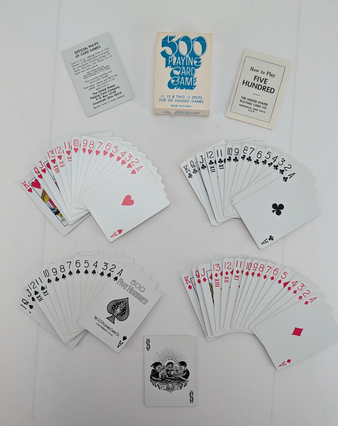 Vintage 500 Playing Card Game Complete Rules Included 11 12 Two 13 ...