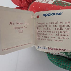 Vintage Applause Patchwork Pets Duck 8" Plush 21082 Stuffed Animal 1986 ...