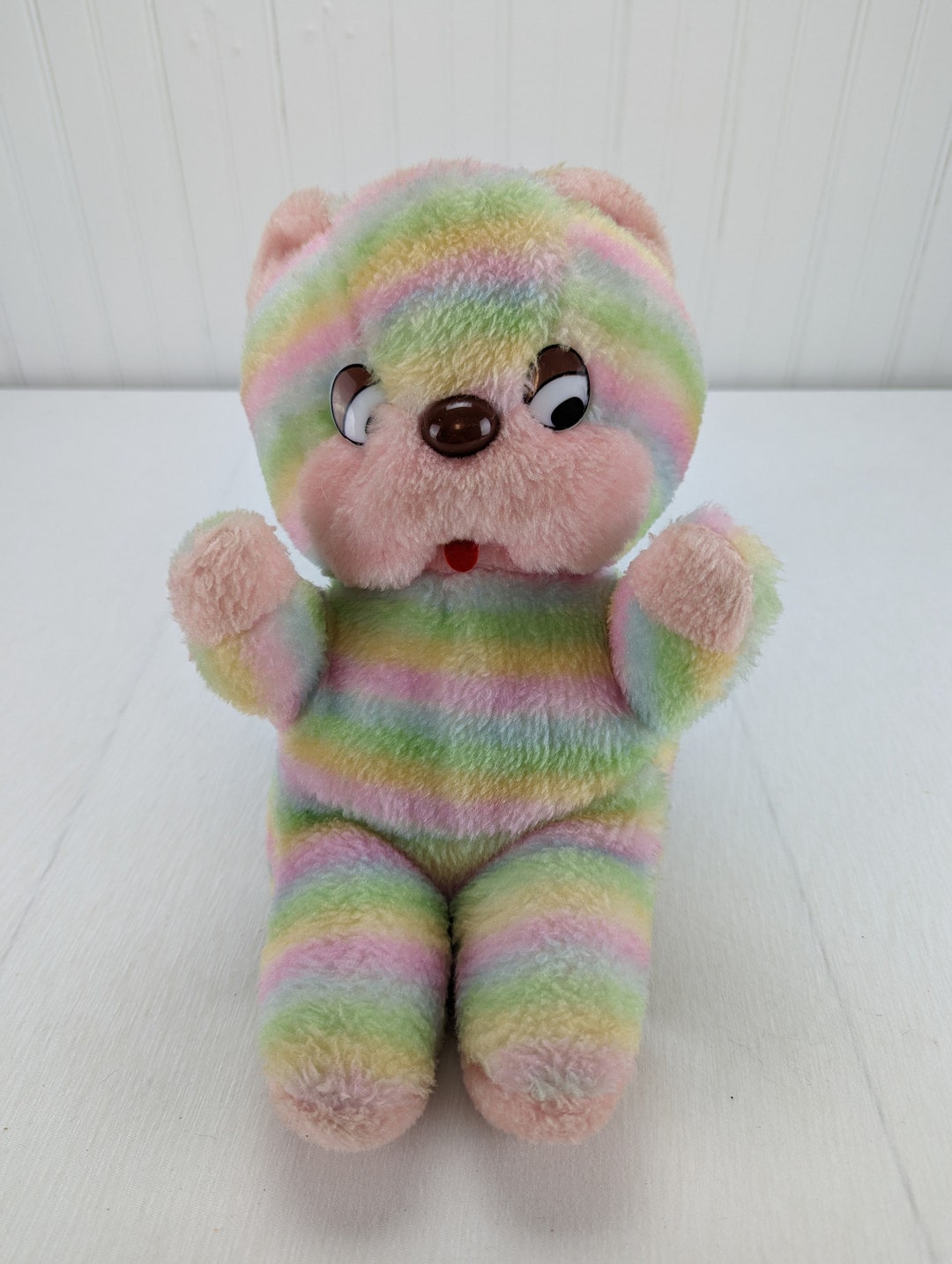 Well Made Pastel Rainbow Striped Teddy Bear Plush 12" Stuffed Animal ...
