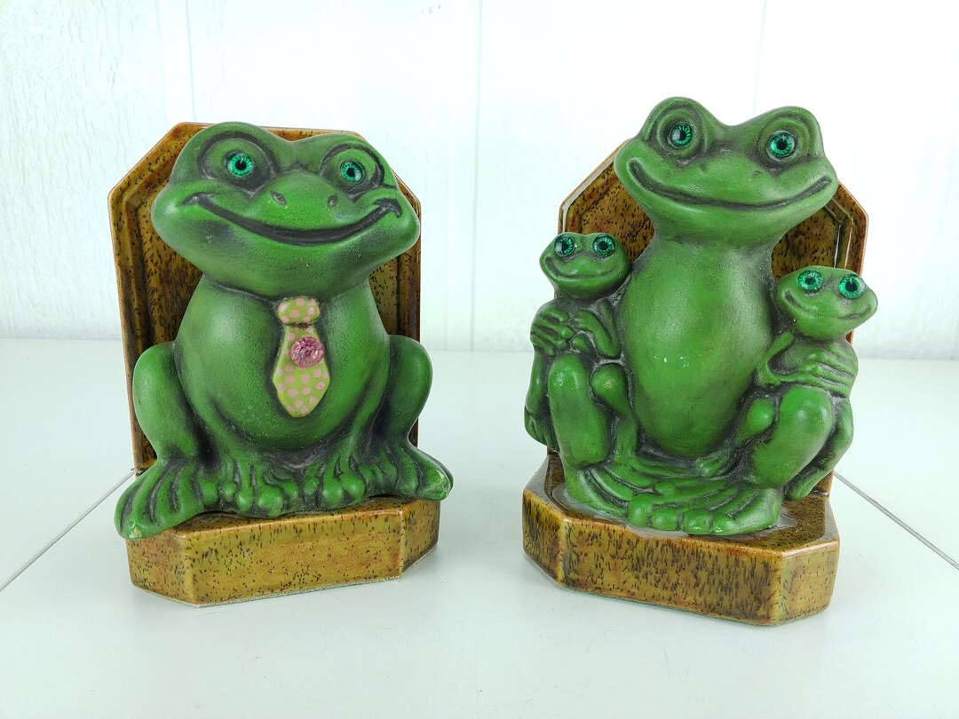 Vintage Frog Bookends Jewel Eyes Ceramic 5.25 Dad Mom 2 Kids Family - Etsy
