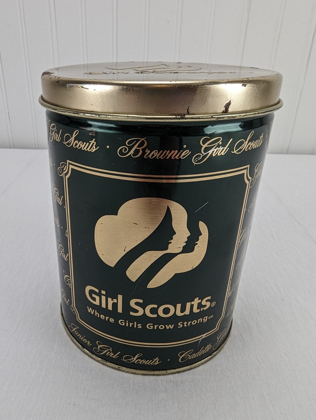 Vintage Girl Scouts Metal Tin Rare Green Gold Where Girls Grow Strong ...