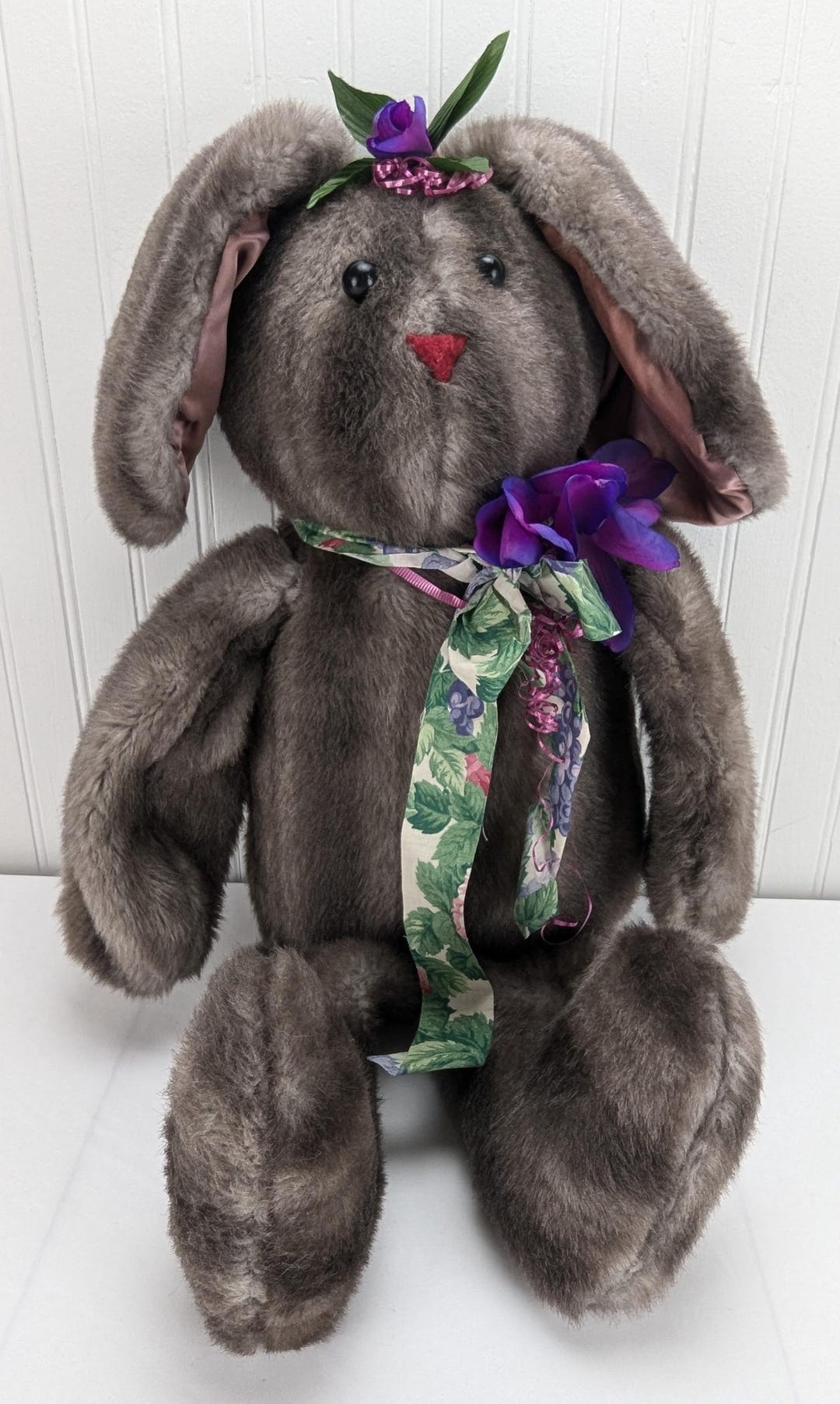 Gray Rabbit Plush Real Fur Coat Stuffed Animal 27" Handmade One of a ...