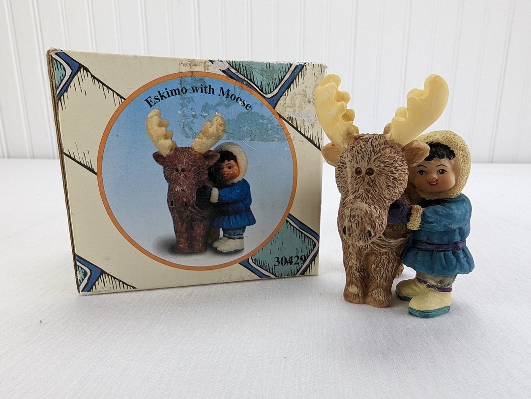 Vintage Eskimo With Moose Figurine 2.75" Article Circle Enterprises ...
