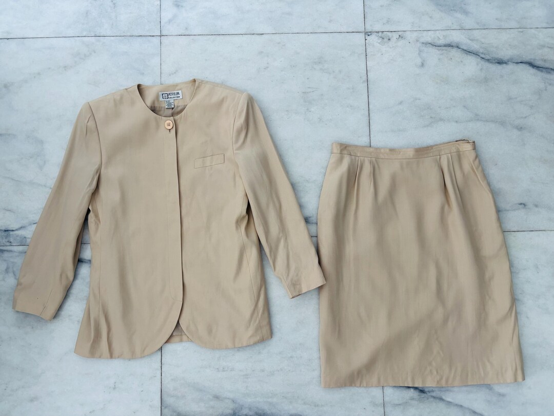VTG Atrium Collection Skirt Suit Jacket Set Beige Women 14 Office 90s ...