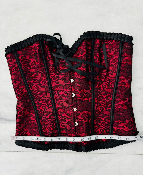 Vintage Corset Bustier Red& Black Lace Gothic Cosplay… - Gem