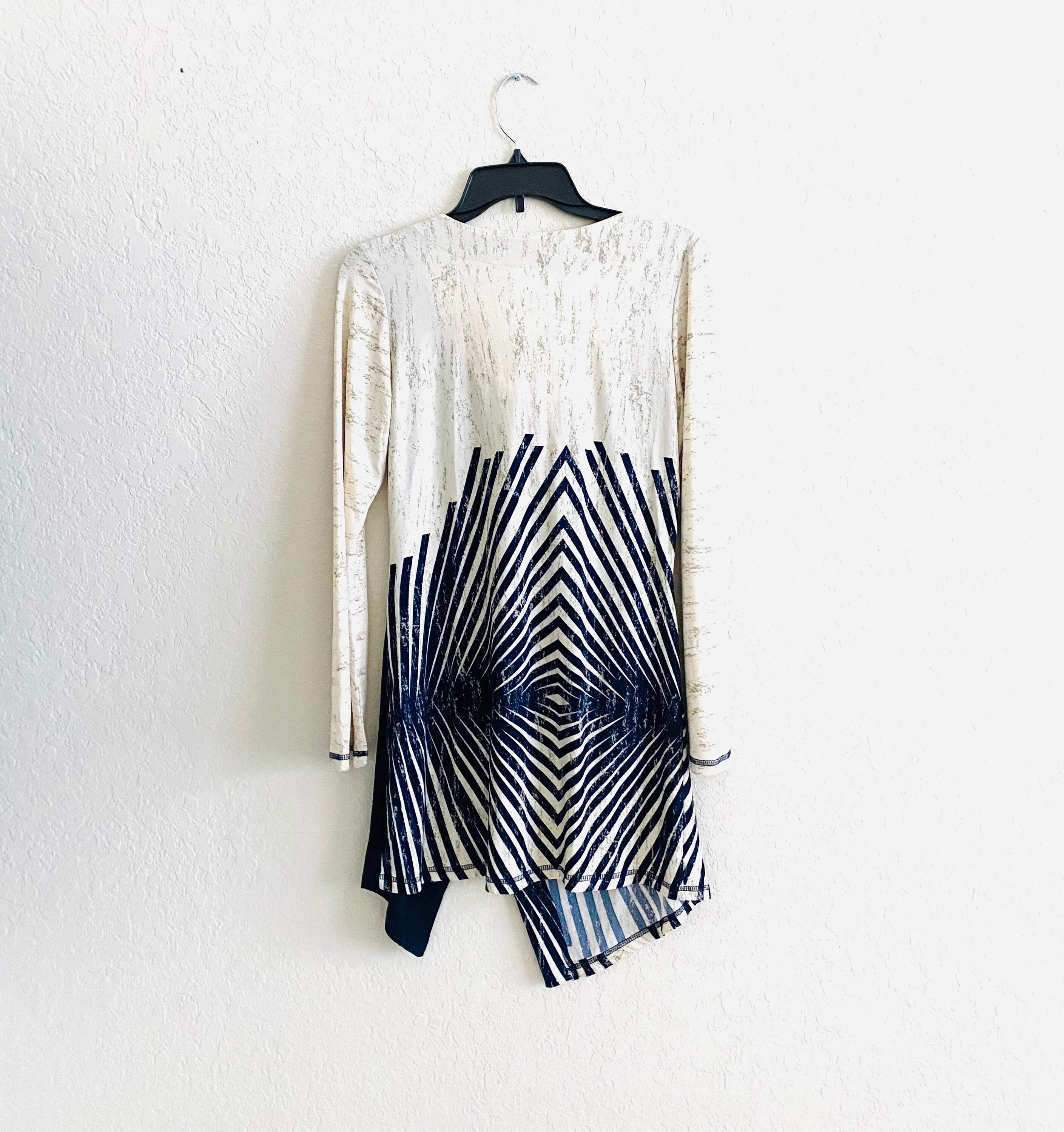 Artex Fashions Y2K Blue & Cream Y2K Cowl Neck Fitted Asymmetrical Tunic ...