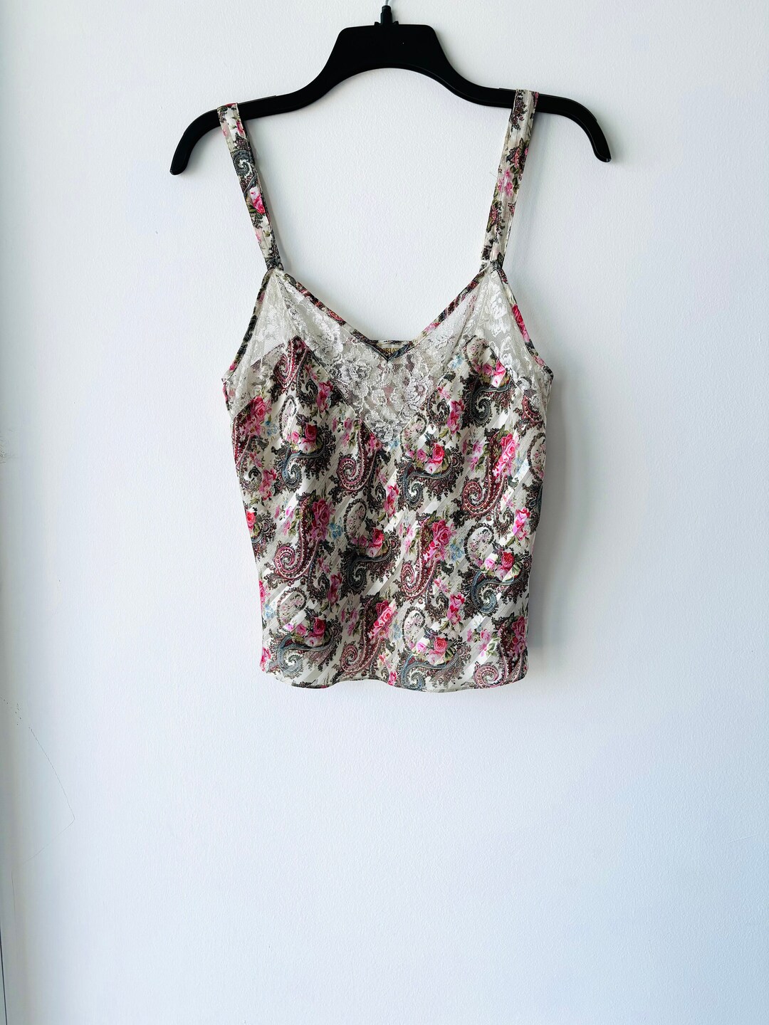 Vintage Victorias Secret Pink Floral Satin Lace Trim Camisole Size ...