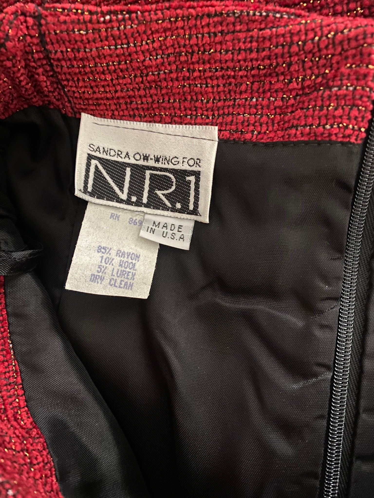 Sandra Ow-wing NR1 Vintage Red Sparkle Wool Blend Velvet 2 Piece Skirt ...