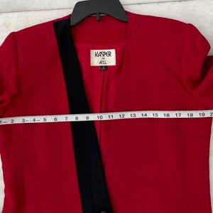 Vintage Kasper Blazer Red Black Trim Collarless 100% Wool One Button ...